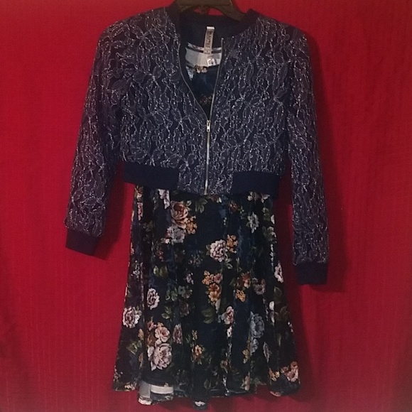 Beautees | Dresses | Beautees Floral Velvet Dress With Crop Top Jacket ...